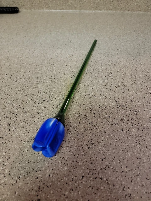 VINTAGE HAND BLOWN Art Glass Flowers Long Stem Flowers Murano Style Art ...