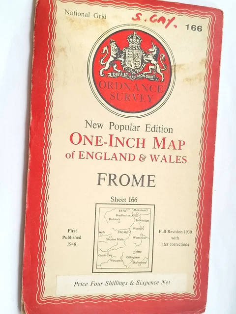 VINTAGE OLD 1960S Road Map Of England National GRID Sheet 166 Frome £29 ...