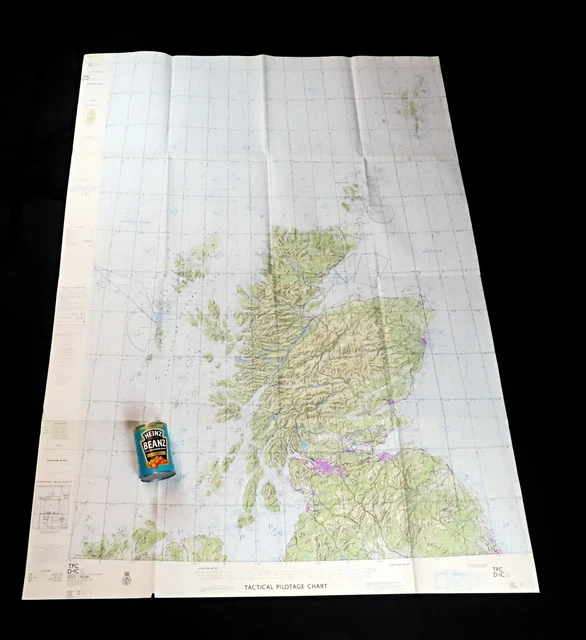LARGE SCOTLAND MAP Glasgow Edinburgh Aberdeen RAF Aviation Navigation ...