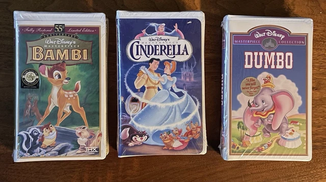 LOT OF 3 Sealed VHS WALT DiSNEY’S Movies BAMBI CiNDERELLA & DUMBO ...