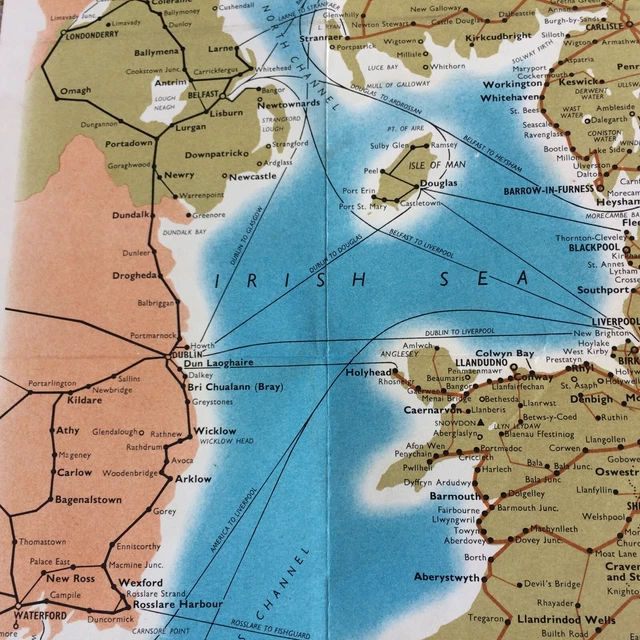 BRITISH RAILWAY FOLDED System Map Double Sided 1959 + Steamers Ireland ...
