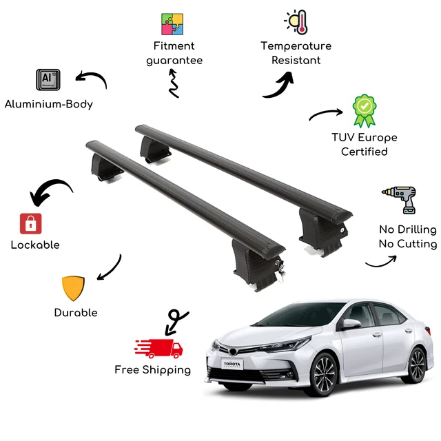 BARE ROOF RACK Cross Bars Set for TOYOTA Corolla E210 Sedan 4 Door 18 ...