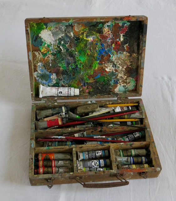 BOITE DE PEINTURE, ancienne boite de peintre, artiste, boite peinture ...