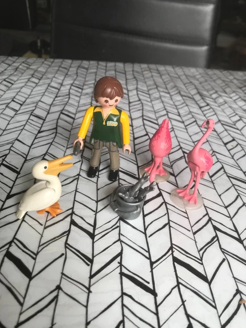 PLAYMOBIL 4758, GARDIEN de zoo avec flamants rose et pélican + poissons ...