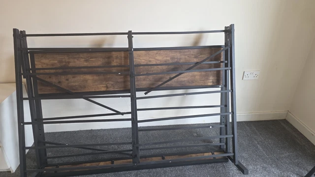 INDUSTRIAL DOUBLE BED Frame Metal & Dark Wood Headboard/Footboard Black ...