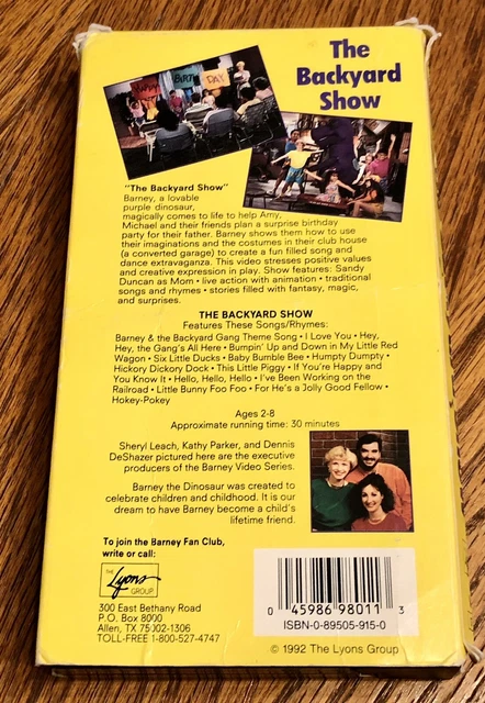 BARNEY THE BACKYARD Gang VHS Video w/ Sandy Duncan - Vintage Barney ...