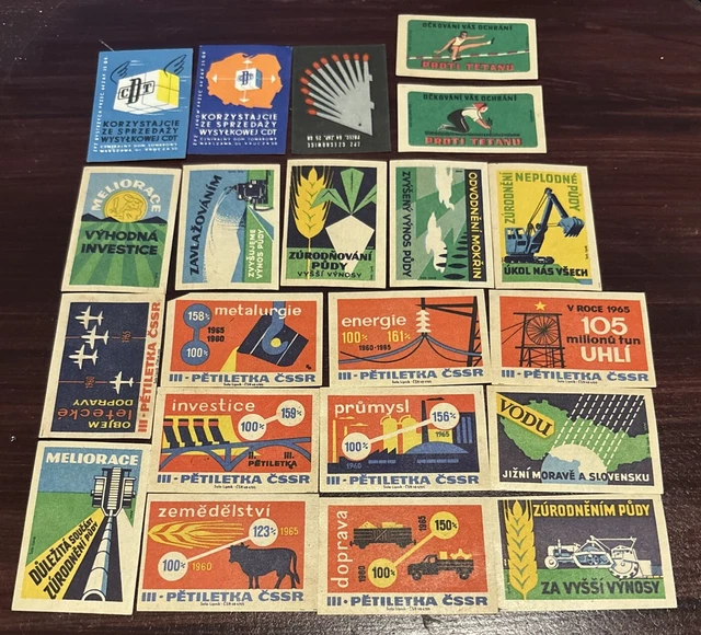 VINTAGE 21 CZECH Agriculture Petiletha Propaganda Labels matches Set ...