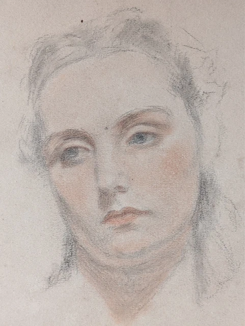 19TH CENTURY ORIGINAL Antique Drawing Of Female Head Study Portrait ...