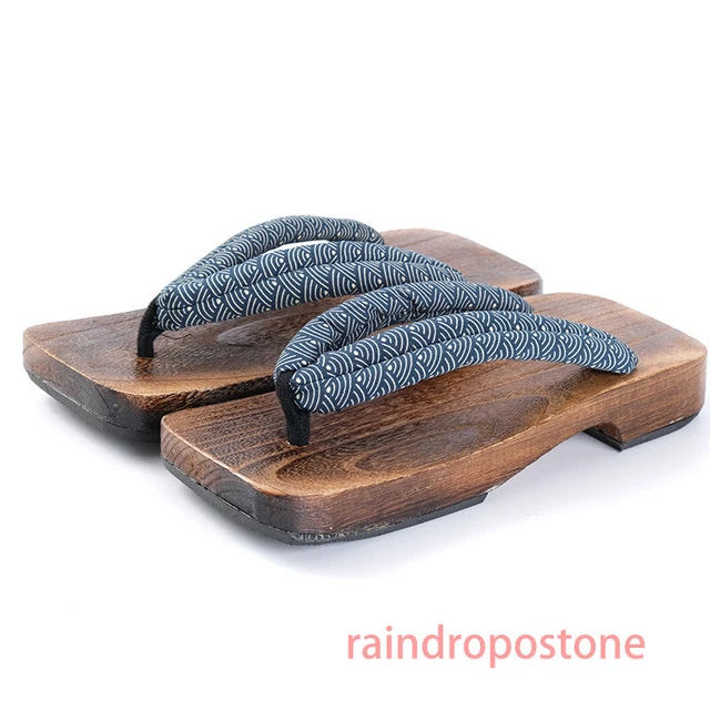 MEN JAPANESE WOODEN Traditional Clogs Geta Shoes Samurai Flip Flops ...