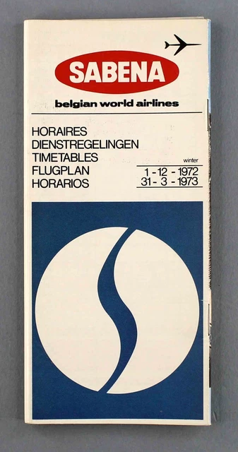 SABENA TIMETABLE WINTER 1972/73 Airline Schedule Route Map £39.95 ...
