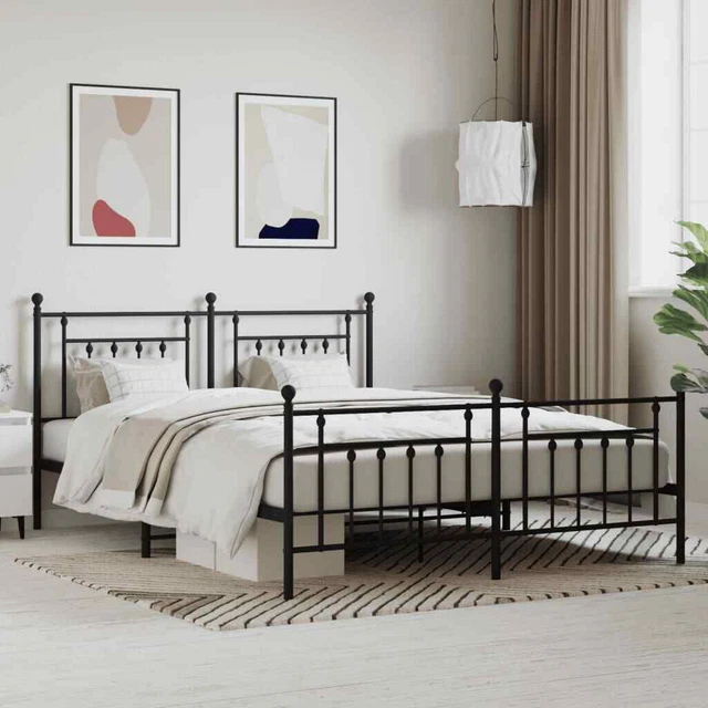 CIADAZ METAL BED Frame with Headboard and Footboard Black 183x213 ...