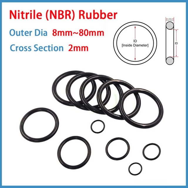O RINGS 2MM Cross Section Nitrile (NBR) Rubber Seals Black Metric OD ...