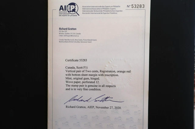 CANADA #F1I PAIR 2C Orange Red Registration Stamp OG MH-VF Re-Entry w ...