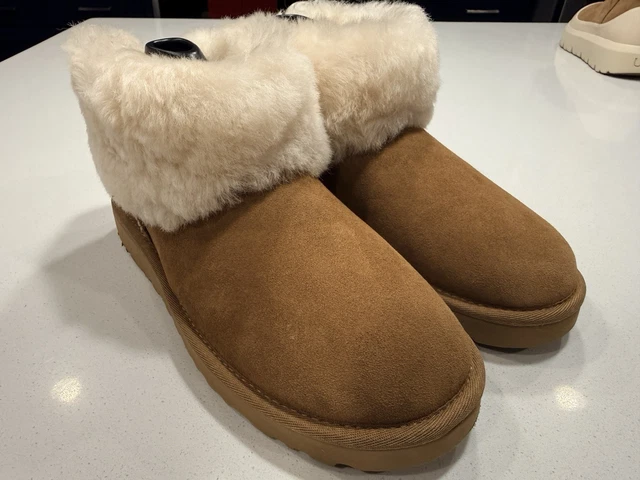UGG WOMEN'S CLASSIC Mini Fluff Suede Boot In Chestnut Size 7 US MSRP ...