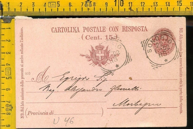 REGNO CARTOLINA INTERO postale Umberto risposta Morbegno Sondrio U 046 ...