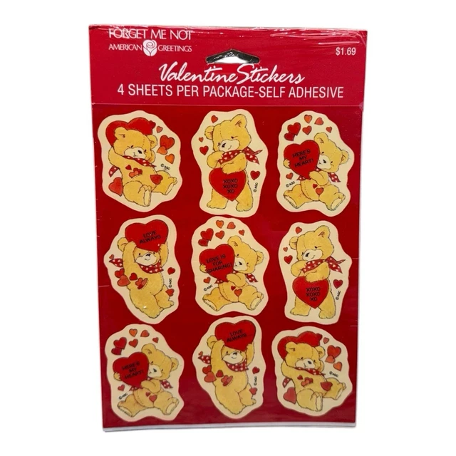 VINTAGE AMERICAN GREETINGS Valentines Day Bear Sayings Hearts 4 Sheets ...