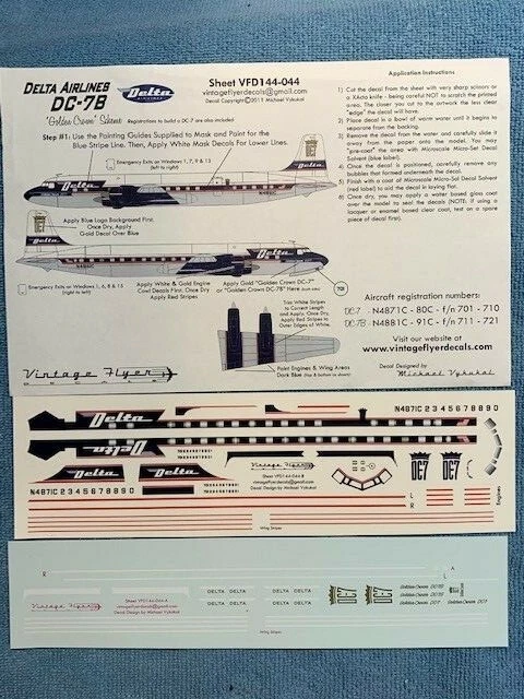 VINTAGE FLYER DECALS 1/144 Douglas DC-7 Delta Airlines VFD144-044 $18. ...