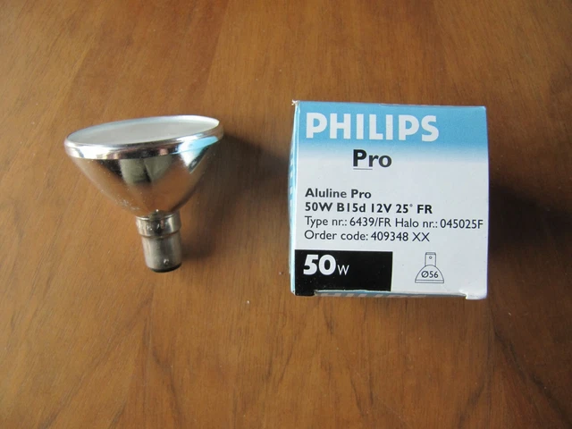 LAMPADA ALOGENA PHILIPS ALULINA RIFLETTORE OPACO B15d 12V 50W 25o 6439 ...