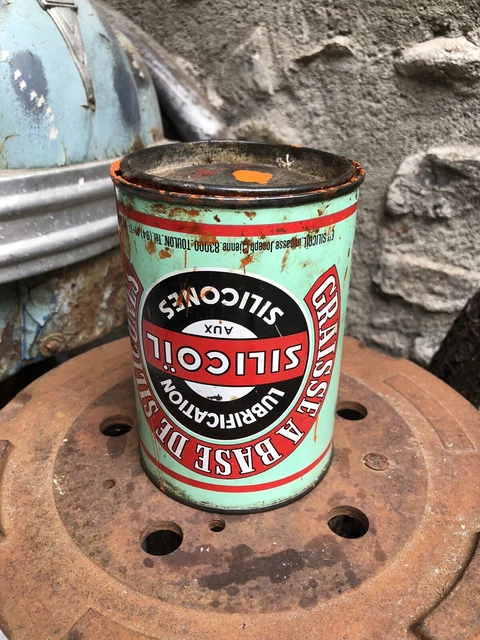 ANCIEN POT DE graisse SILICOÏL -no plaque emaillee tole peinte antigel ...