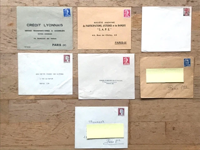 LOT DE 7 enveloppes timbrées non oblitérées des années 50 (5) et 60 (2 ...