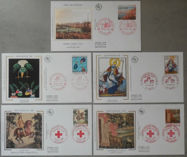 5 ENVELOPPES 1ER JOUR SOIE, CROIX ROUGE 1991 à 1995 EUR 4,00 - PicClick FR