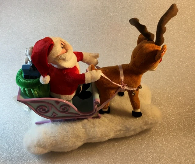 GEMMY RUDOLPH THE Red Nosed Reindeer Santa Sleigh Sings Motion Lights ...