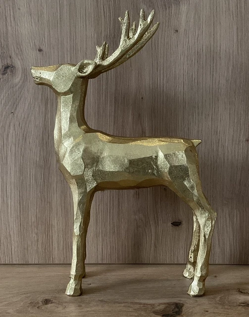 DEKO FIGUR STATUE Aufsteller Hirsch Gold Kunststein Weihnachten Skandi ...