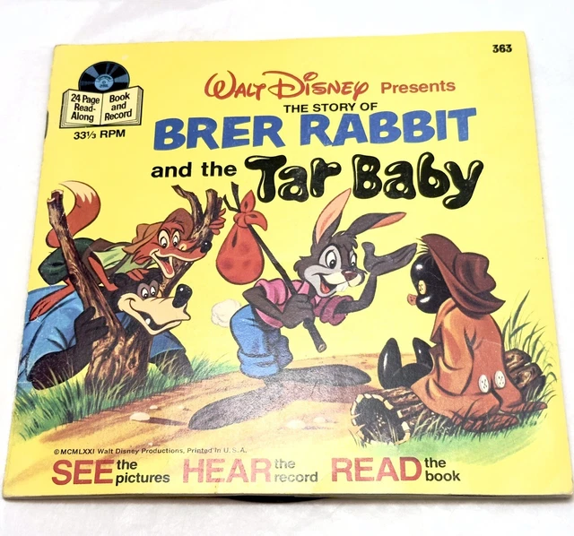 1977 WALT DISNEY Read Along Book & Record BRER RABBIT & The Tar Baby 33 ...