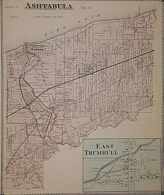 OLD 1874 RAILROAD Plat Map ~ ASHTABULA Twp., ASHTABULA Co., OHIO - EAST ...
