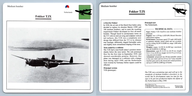 FOKKER T.IX - Medium Bomber - Warplanes Collectors Club Card $2.33 ...
