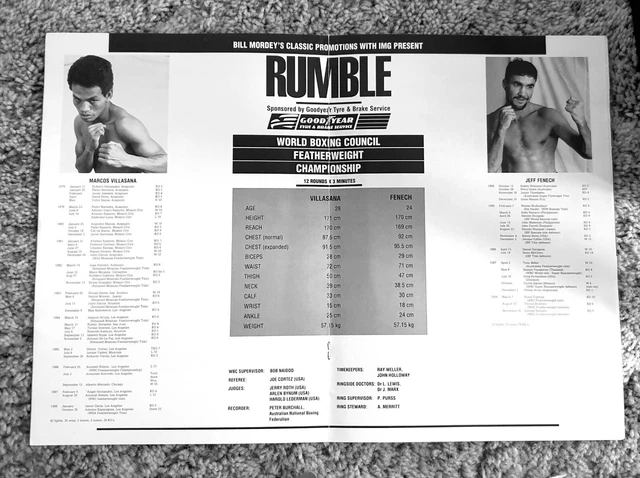 BOXING PROGRAM RUMBLE Marcos Villasana v Jeff Fenech 1989 Featherweight ...