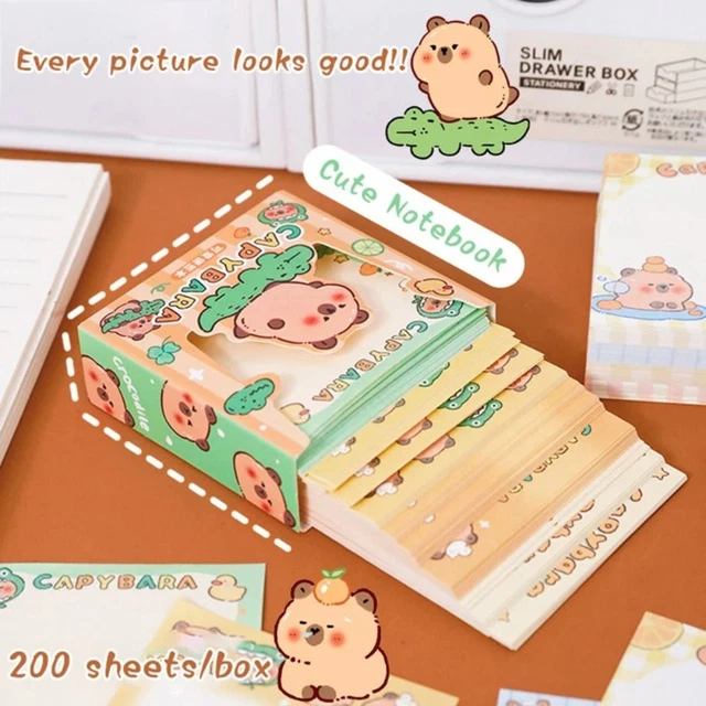 200 SHEETS/BOX CARTOON Capybara Notepad Kawaii Tearable Note Paper Memo ...