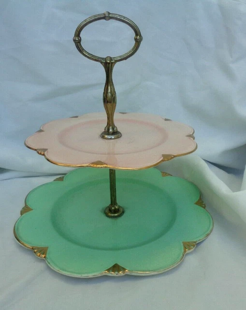 ART DECO VINTAGE Royal Winton Grimwades Lustre Two Tier Cake Plate ...
