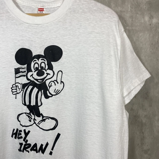 T-SHIRT VINTAGE HEY Iran Mickey Mouse doigt du milieu 1979 années 70 ...
