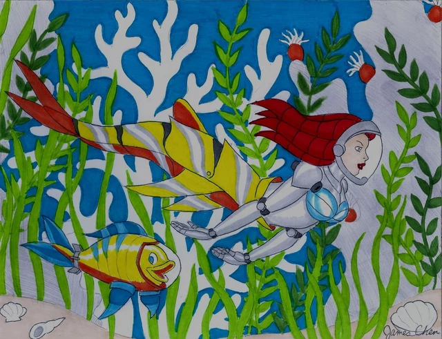 THE LITTLE MERMAID Robot & Flounder Robot Original Comic Color Art Fine ...