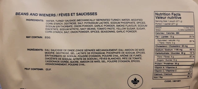 CANADIAN ARMY RATION Beans and Weiners IMP MRE $35.00 - PicClick CA