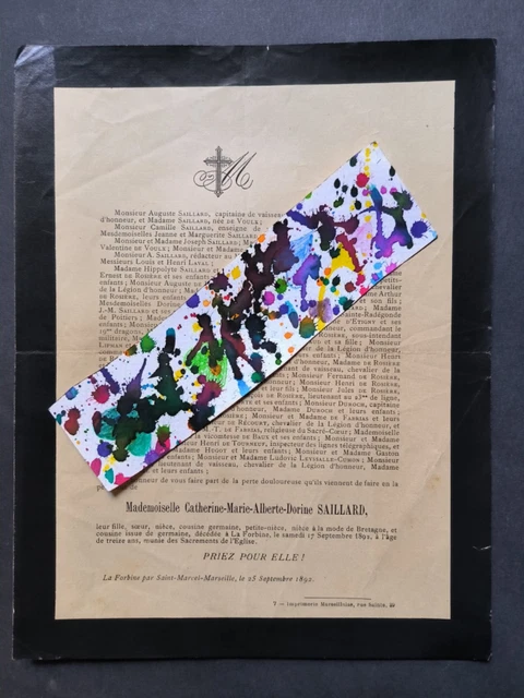 FAIRE-PART DÉCÈS, MLLE Saillard, 1879-1892, La Forbine, Marseille, 13 ...