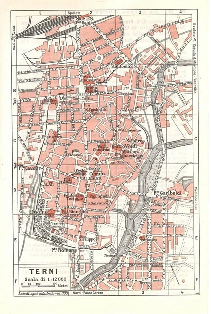 CARTA GEOGRAFICA ANTICA TERNI pianta della città TCI 1939 Antique map ...