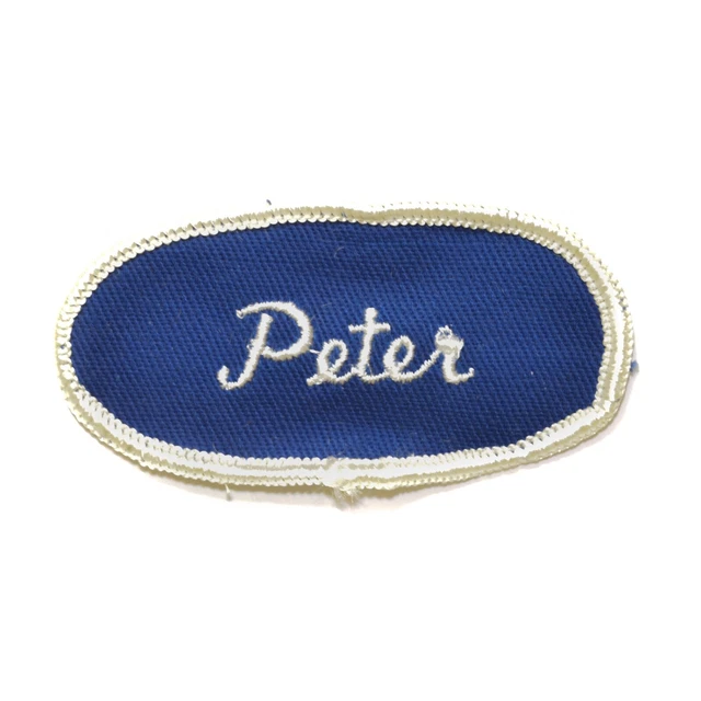 VINTAGE PETER NAME Oval Patch Work Uniform Tag Worker Blue 3 1/4 x1 5/8 ...