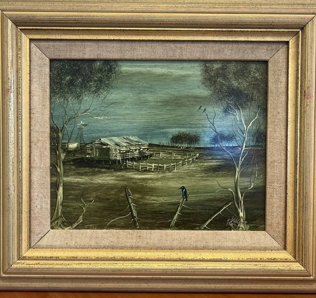 VINTAGE OIL ON Board Australian Artist Ron Willis "Sheep Shed" 1986 ...