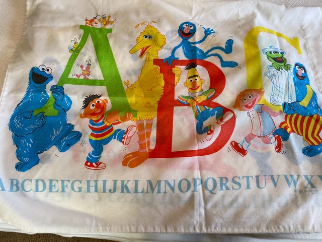 VINTAGE SESAME STREET Muppets ABC Alphabet Twin Cotton Sheet Set - DE20 ...