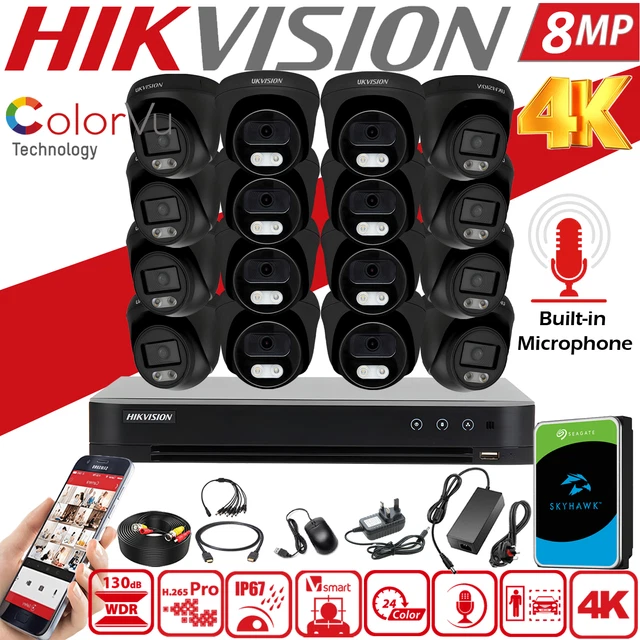 HIKVISION 8MP 4K CCTV System ColorVu Camera Audio System Mobile View ...