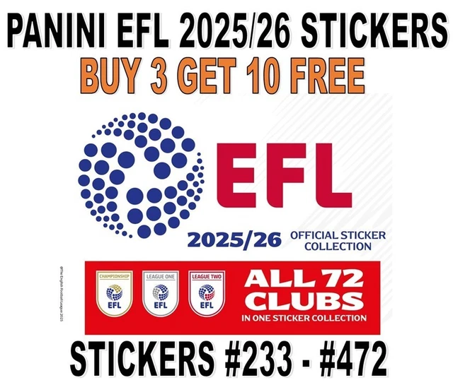 PANINI EFL 2025/26 25/26 Sticker Collection #233 - #472 Buy 3 Get 10 ...