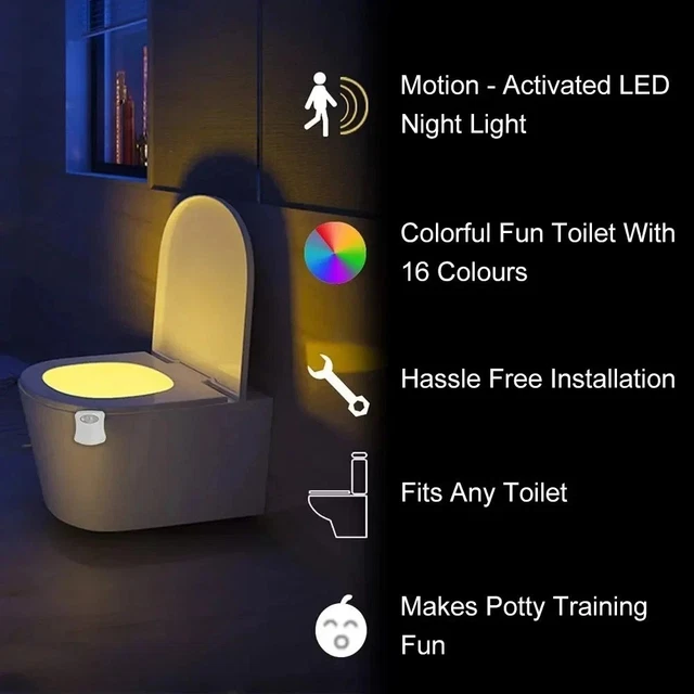 LED TOILET BATHROOM Night Light PIR Motion Activated Seat Sensor 8Color ...
