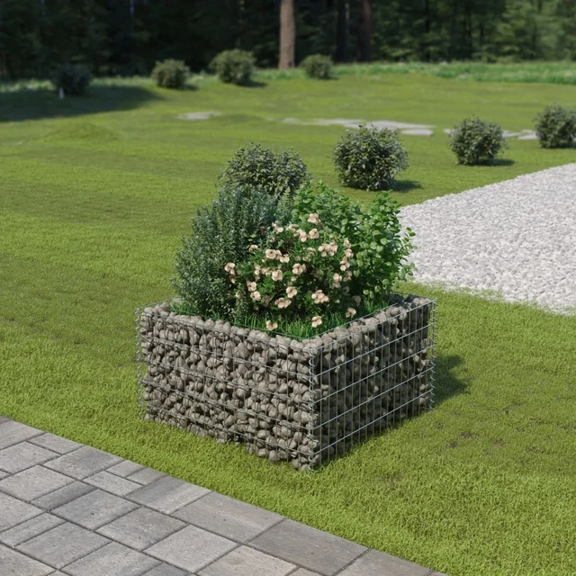 GABION RAISED BED Silver Galvanised Steel 90x90x50 cm Mesh 10x5cm Wire3 ...