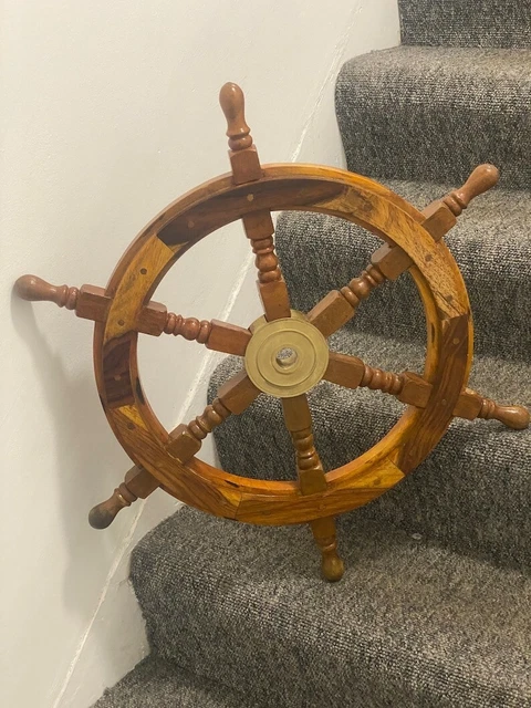 BATEAU PIRATE DIRECTION Vintage Ancien Roue 61cm Laiton Mural Décor en Bois EUR 60,46 - PicClick FR