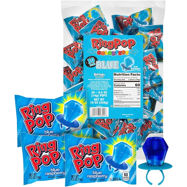 RING POP INDIVIDUALLY Wrapped Halloween Blue Raspberry Party Pack – 30 ...