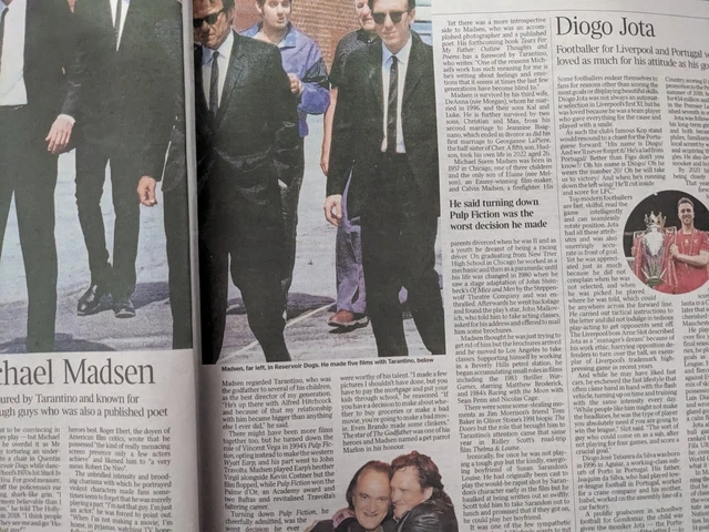 UK TIMES OBITUARY. MICHAEL MADSEN. Actor. DIOGO JOTA. Footballer ...