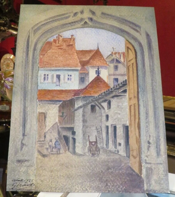 ANCIEN TABLEAU AQUARELLE signé giraud daté aout 1925 porte vieille ville EUR 20,00 - PicClick FR