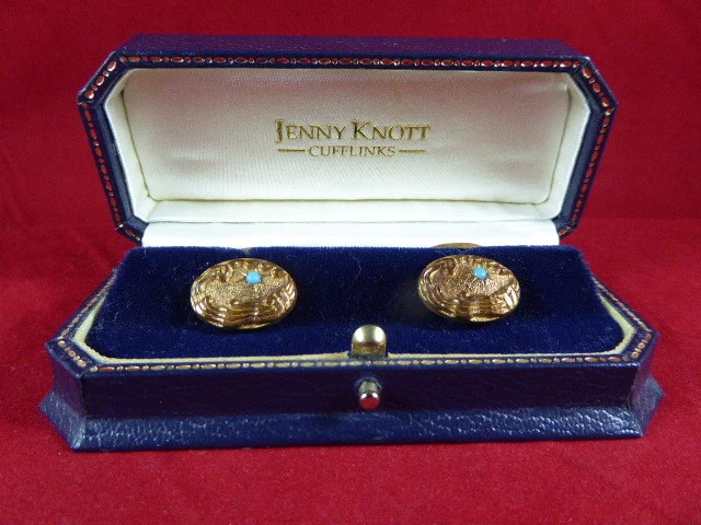 AMERICAN GILT CHASED CUFFLINKS WITH TURQUOISE GLASS STONES c1890 ...
